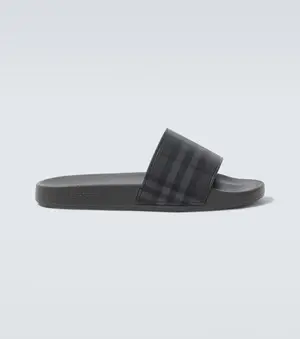 Burberry Check Slides - Grey