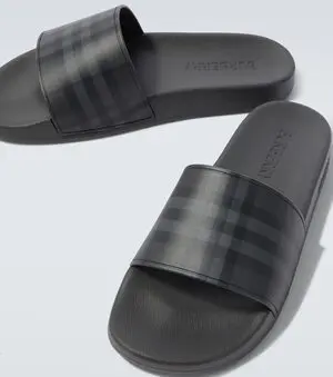 Burberry Check Slides - Grey