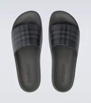 Burberry Check Slides - Grey