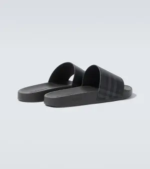 Burberry Check Slides - Grey