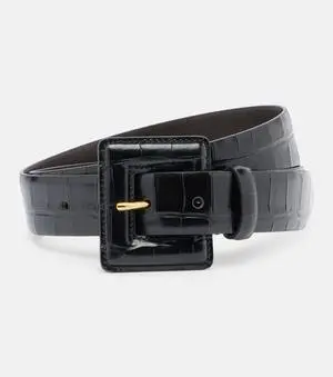 Nour Hammour Soma Croc-effect Leather Belt - Black