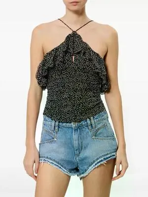 MARANT ETOILE Polka Dot Print Ruffled Top - Black