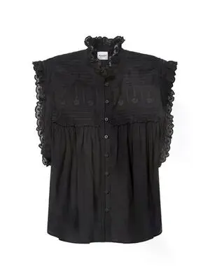 MARANT ETOILE Sleeveless Ruffled High Neck Top - Black