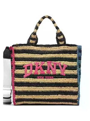 Dkny Striped Logo Embroidered Tote Bag - Black