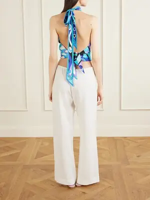 Emilio Pucci Printed Silk-twill Halterneck Top