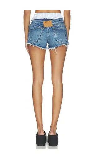 Alexander Wang Belted Denim Shorts With Faux Boxer Underlay - Denim-medium