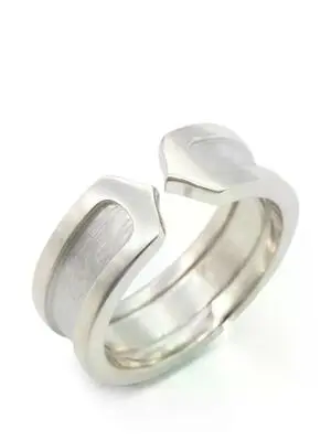 Cartier 18k White Gold Engraved Logo Ring