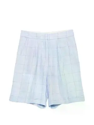 Peserico Check-pattern Pleated Linen Shorts - Blue