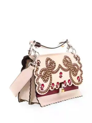 Fendi Kan I Bag Embroidered Studded Leather Medium Shoulder Bag