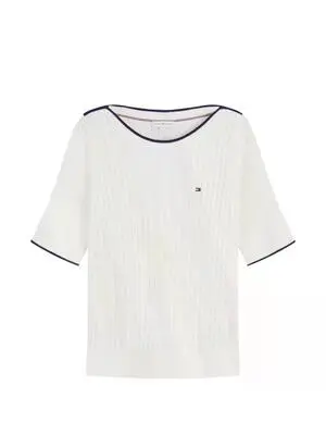 Tommy Hilfiger Cable Knit Short Sleeve Sweater - White