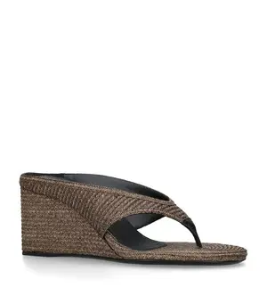 Alaïa Raffia Wedge Sandals - Brown