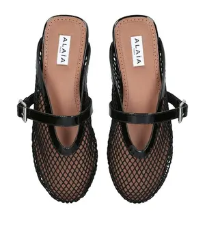 Alaïa Patent Leather Fishnet Mules - Black