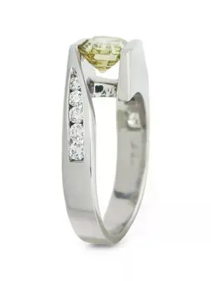 LB EXCLUSIVE Platinum Emerald-cut Yellow Diamond And Round-cut White Diamond Ring