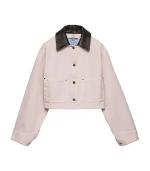 Prada Cropped Cotton Canvas Jacket With Leather Collar