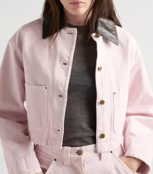 Prada Cropped Cotton Canvas Jacket With Leather Collar
