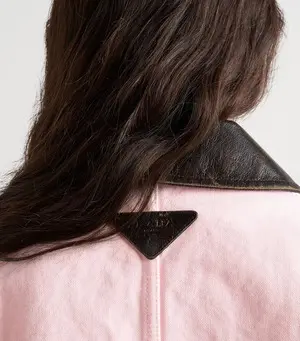 Prada Cropped Cotton Canvas Jacket With Leather Collar