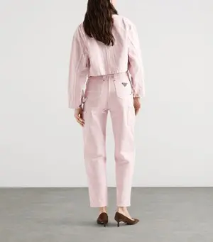 Prada Cropped Cotton Canvas Jacket With Leather Collar