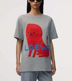 Loewe Cotton-blend Graphic Print T-shirt - Grey