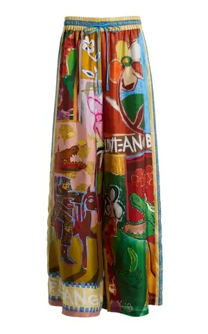 ALEMAIS Printed Silk-twill Wide-leg Pants