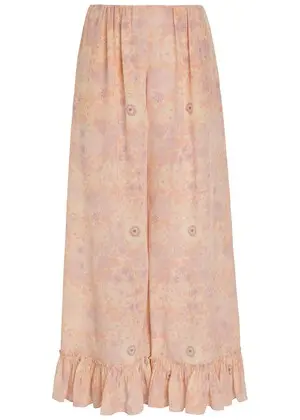 Chloé Floral-print Silk Frill Wide-leg Trousers