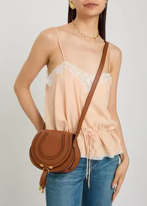 Chloé Marcie Small Grained Leather Saddle Bag - Tan