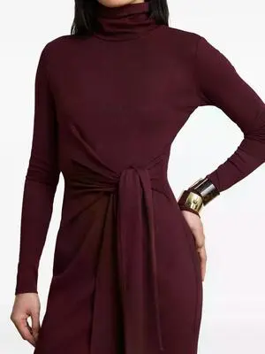 Ralph Lauren Rib Knit Tie-front Turtleneck Dress - Red