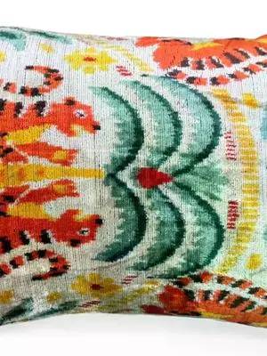 LES-OTTOMANS Tiger-print Ikat-pattern Cushion - White