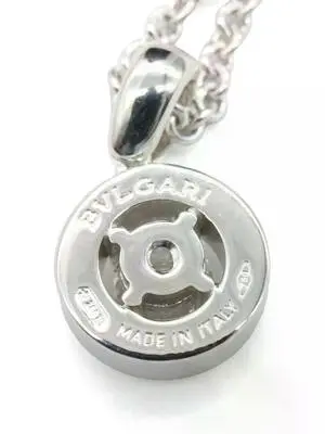 BVLGARI 18kt White Gold Diamond Engraved Logo Necklace