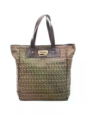 Fendi Zucchino Leather Trim Tote Bag