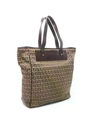Fendi Zucchino Leather Trim Tote Bag