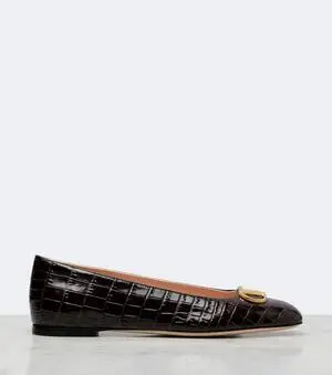 Valentino Garavani Vlogo Croc-effect Leather Ballet Flats