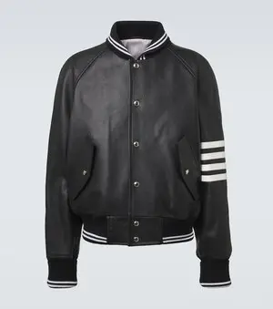 Thom Browne 4-bar Leather Bomber Jacket - Black