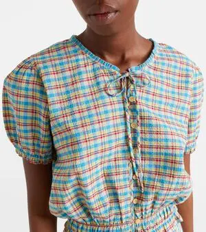 Faithfull The Brand Santana Checked Cotton-blend Top