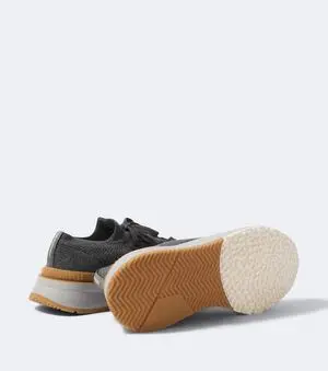 Brunello Cucinelli Fabric And Leather Trimmed Lace-up Sneakers