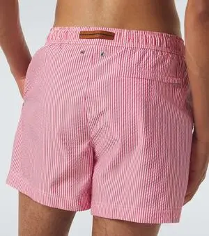 Zegna Striped Seersucker Swim Trunks