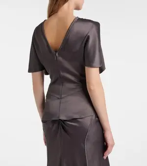Victoria Beckham Bela Crepe Satin Top In Ore - Grey