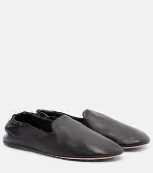 THE ROW The Row Casa Leather Slip-On Slippers Brown