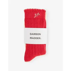DAMSON MADDER Pointelle Logo-embroidered Stretch Cotton-blend Socks Pack Of Two - Multi
