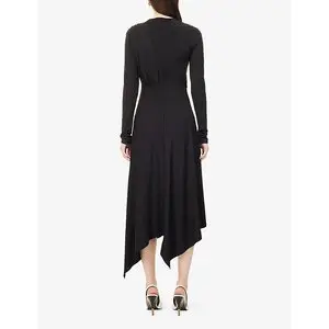 Victoria Beckham Long-sleeve Fluid Drape Stretch-jersey Midi Dress