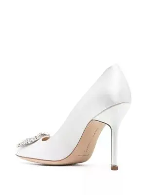 Manolo Blahnik Hangisi 100mm Satin Pumps - Neutrals