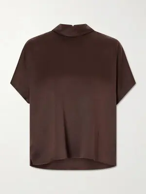 Brunello Cucinelli Draped Silk-satin Blouse - Brown