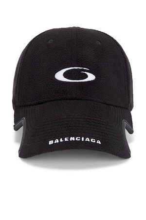 Balenciaga Fleece Baseball Cap With Embroidered Logo - Black