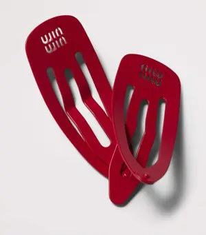 Miu Miu Large Metal Logo Hair Clips - Red