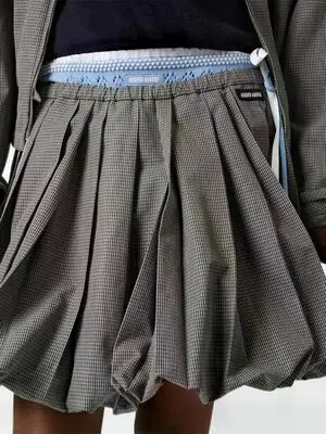 Miu Miu Pleated Gingham Check Skirt - Grey