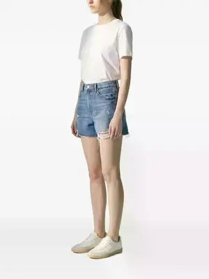 HEY JOANIE Distressed Frayed-hem Denim Shorts - Blue