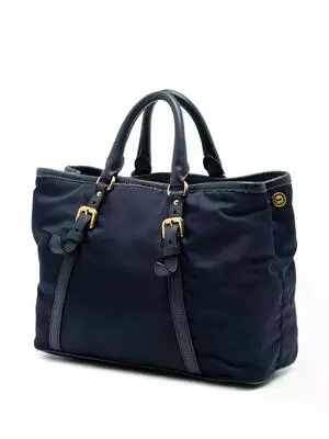 Prada 2013-2026 Vitello Daino Trimmed Tessuto Satchel - Blue