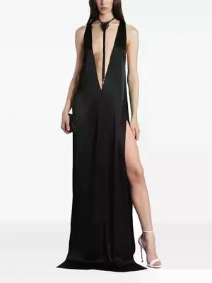 David Koma Plunging V-neck Side-slit Maxi Dress - Black