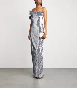 Rachel Gilbert One-shoulder Embellished Gown