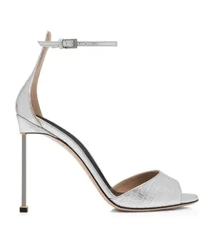 TOM FORD Metallic Leather Stiletto Sandals - Silver