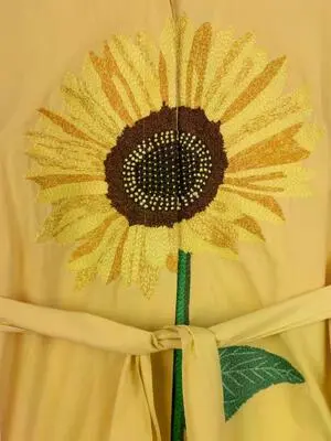 MII Gordes Sunflower-embroidered Belted Midi Dress